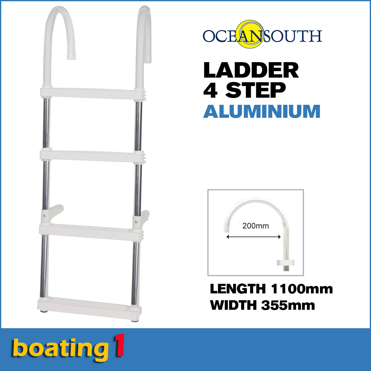 4 Step Aluminium Boat Ladder 1100mm length alloy boarding - Oceansouth ...