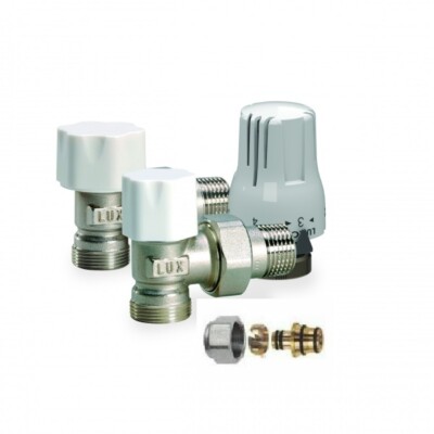 TESTA TESTINA TERMOSTATICA KIT VALVOLA DETENTORE RADIATORE ADATTATORI ...