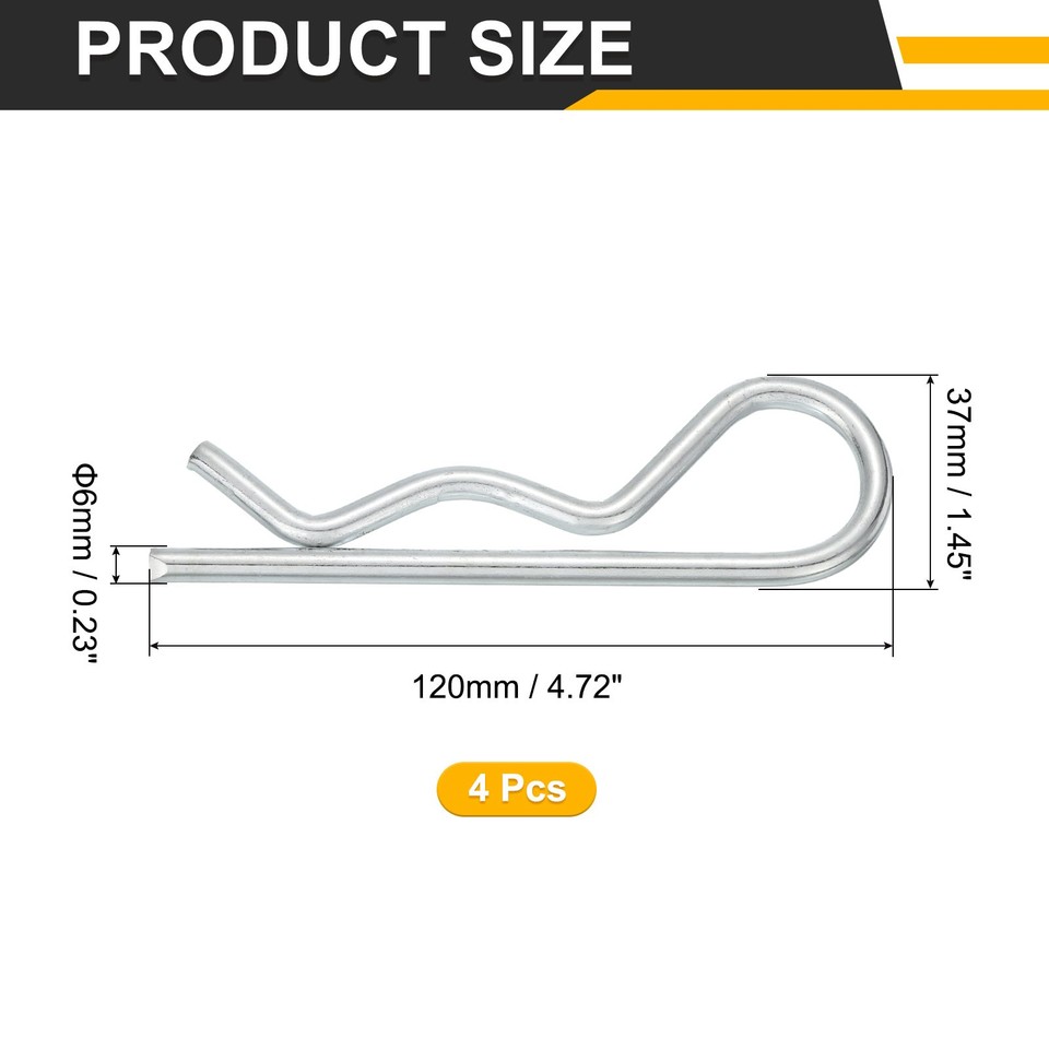 4 Pcs Hitch Pin Clip, 6mm x 120mm Carbon Steel Retaining R Clip Pin ...