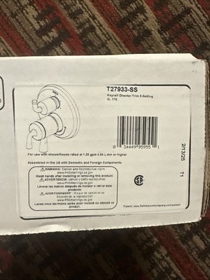 Delta T27933-SS Kayra 17 Series Valve Trim w/ Volume Control & Diverter ...