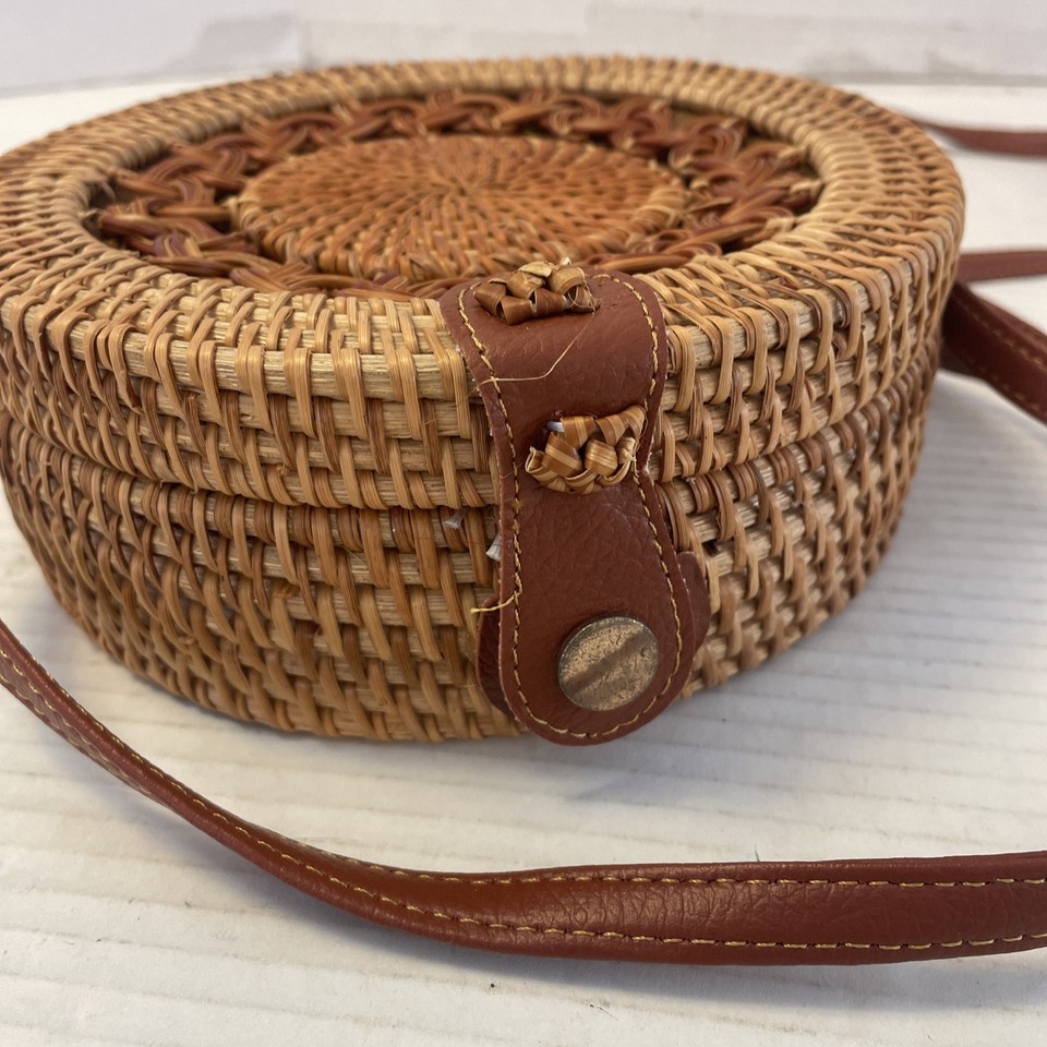 Round Straw Bag Handbags Rattan Bag Woven Beach Circle Handbag | eBay
