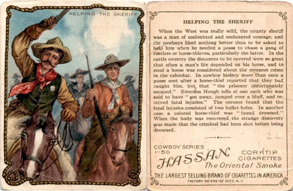 T53 Hassan Cigarettes, Cowboy Series, 1910, Helping The Sheriff (B95 ...