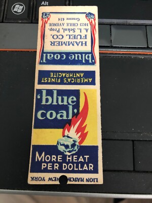 1936 Rochester NY Advertising Matchbook Blue Coal Hammer Fuel Co DL&W ...