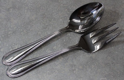 Reed & Barton Cold Meat Fork & Pierced Serving Spoon Kendrick Beaded ...