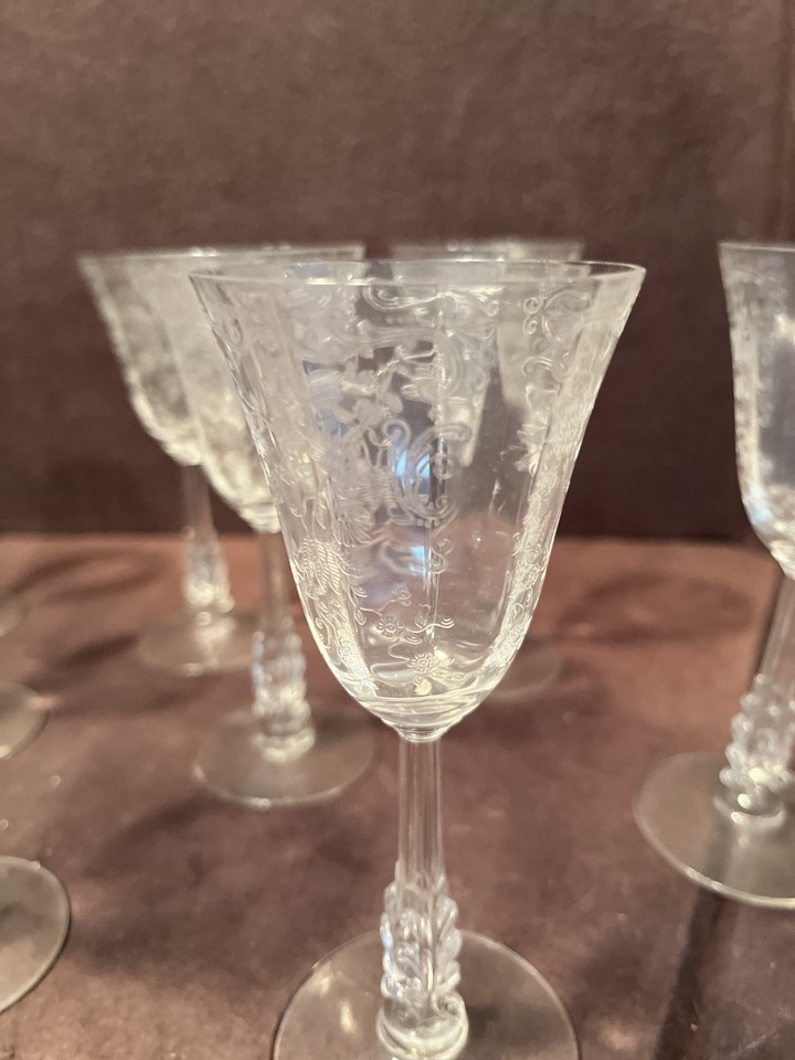 10 Vintage Cambridge 5 3/4" Crystal Wine Glass in The Chantilly Pattern ...