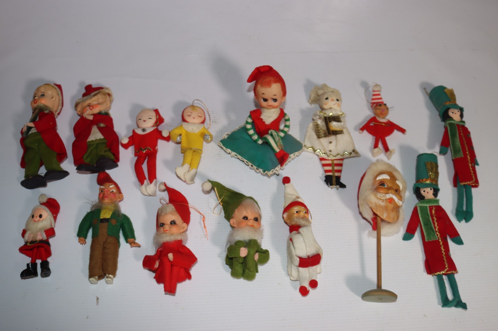 Vintage Lot Knee Hugger Elf Pixie Rubber Faced Santa Ornaments ...