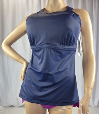 NWT Athleta 38B/C 38 B C Dress Blue High Neck Bra Cup Loop Tankini Top ...