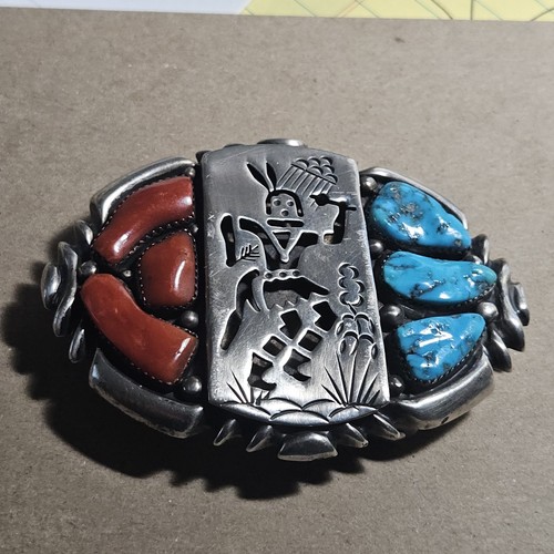 VINTAGE NAVAJO-BRANCH CORAL, TURQUOISE, STERLING SILVER BUCKLE BY ...