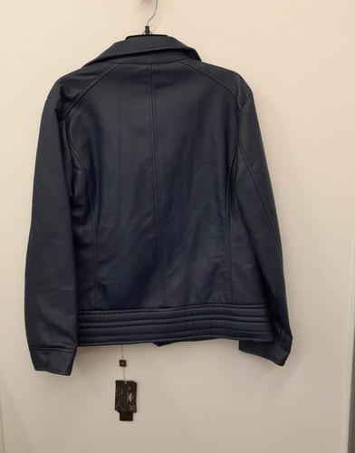 AC Luxury Collection Women's Navy Blue Size Large Leather Moto Jacket ...