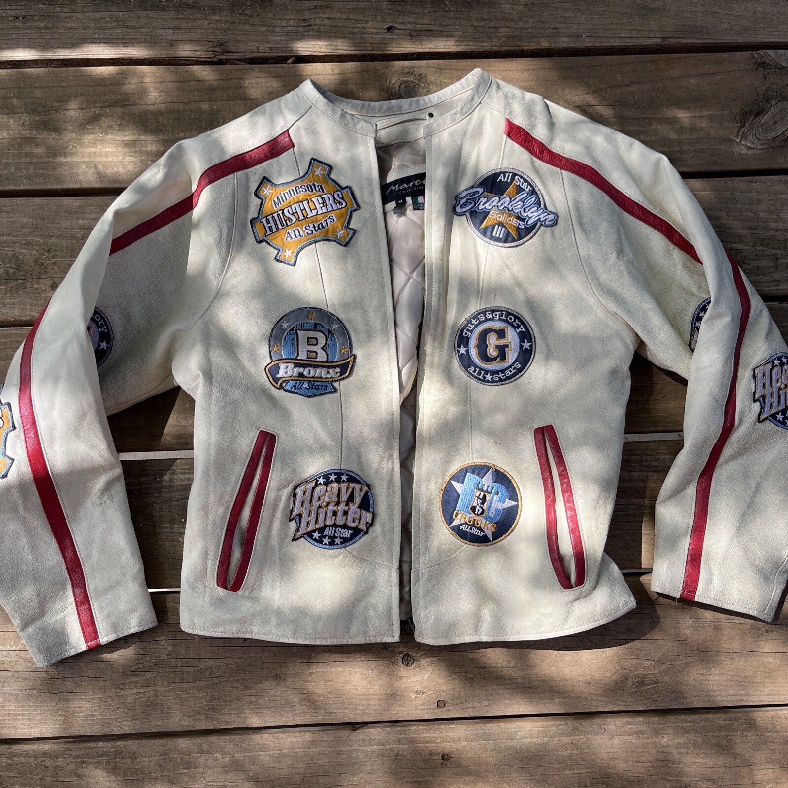 Marcia Collection Italian White Leather Baseball Jack… - Gem