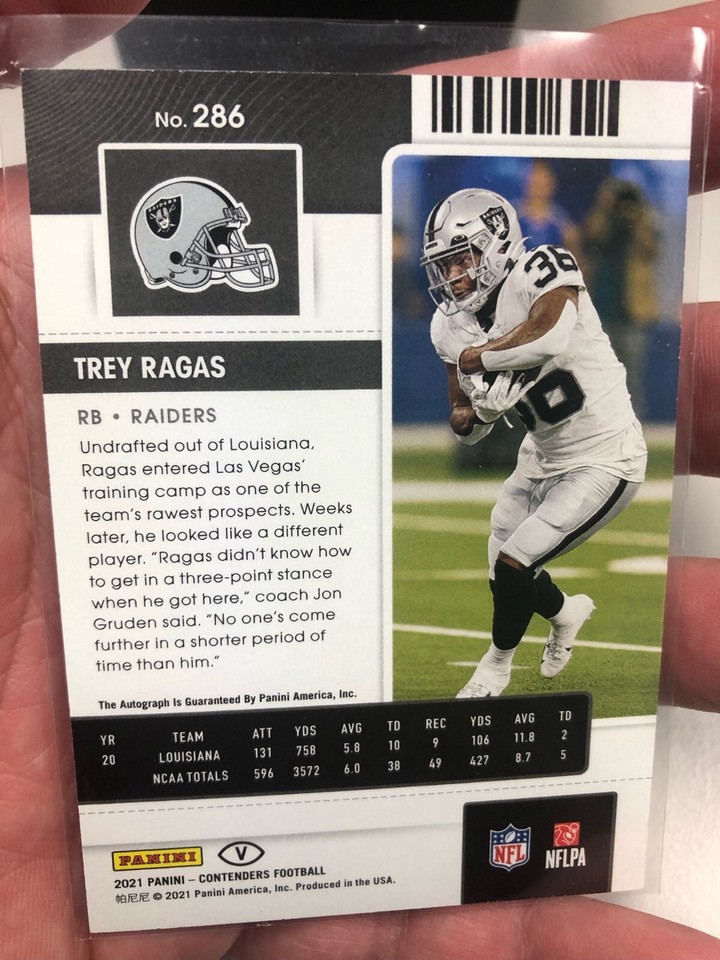 Trey Ragas NFL Rookie Ticket Auto RC Raiders 2021 Panini Contenders ...