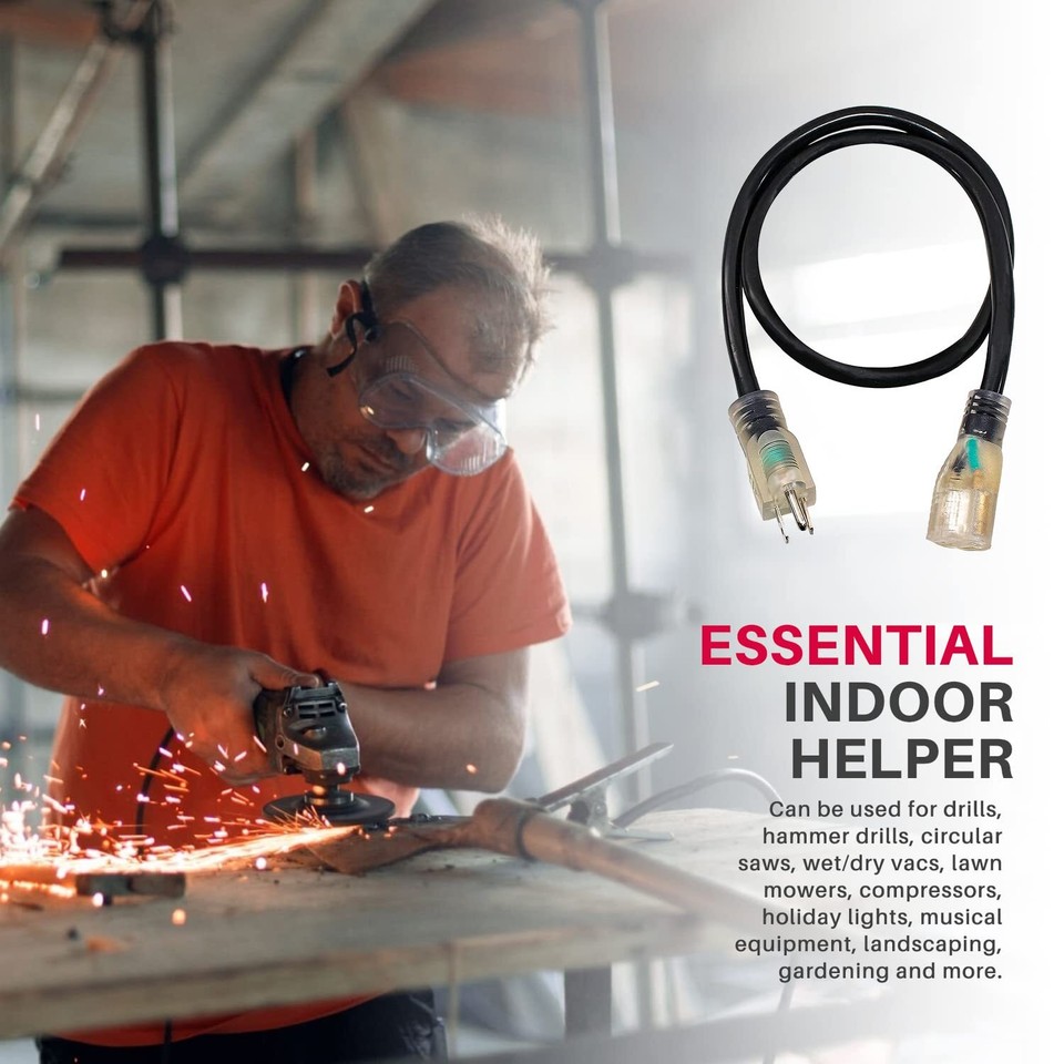 75ft Power Outdoor Extension Cord & Indoor - Waterproof Electric Drop ...