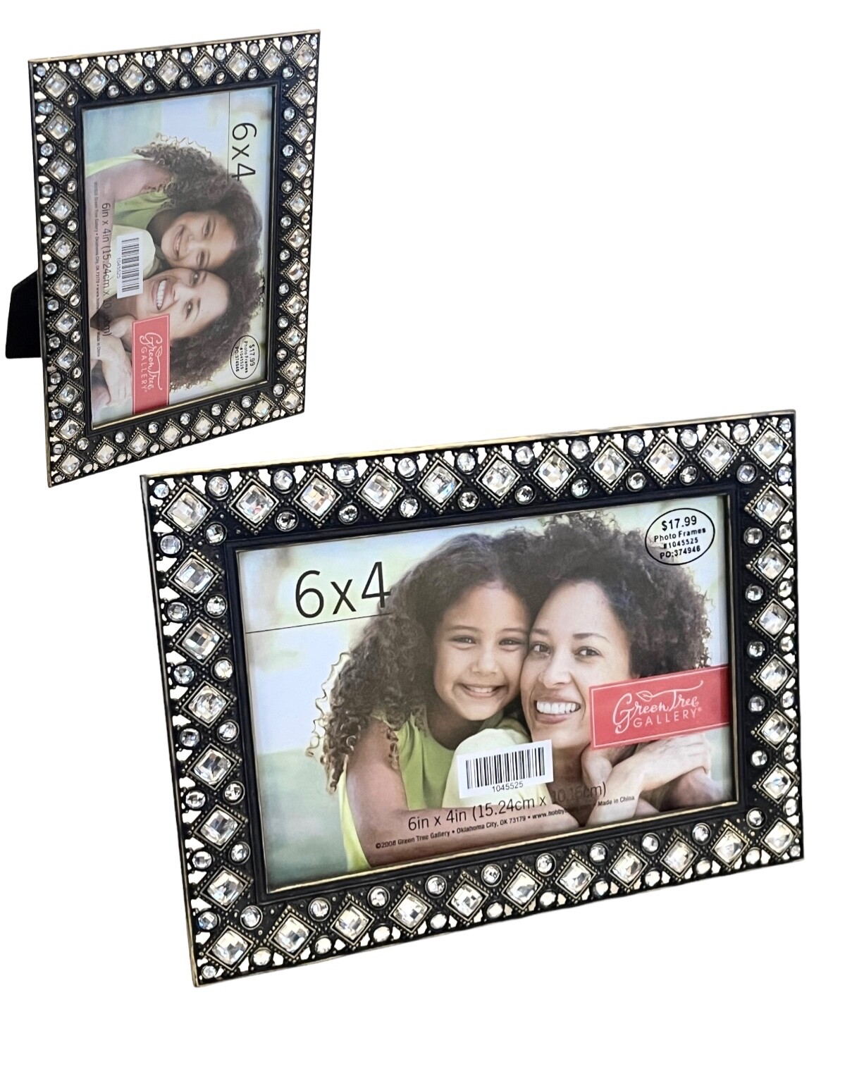 VTG Rhinestone & Bronze Metal PICTURE FRAME 4x6 Vertical or Horizontal ...