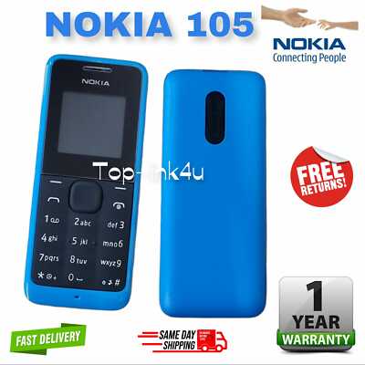 New Nokia 105 SIM Free Unlocked Mobile Phone Cheap Basic BLUE-1 YEAR ...