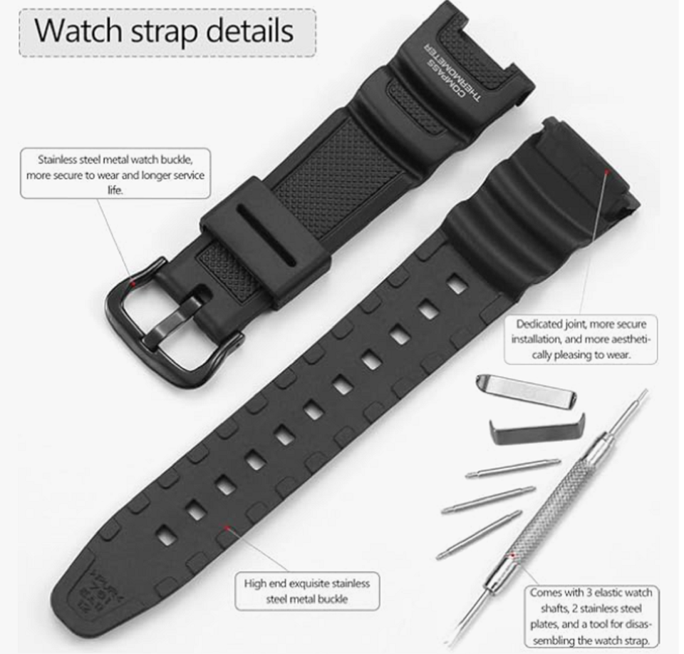 Watch Band Strap for Casio SGW-100 Series Replacement Waterproof Black ...