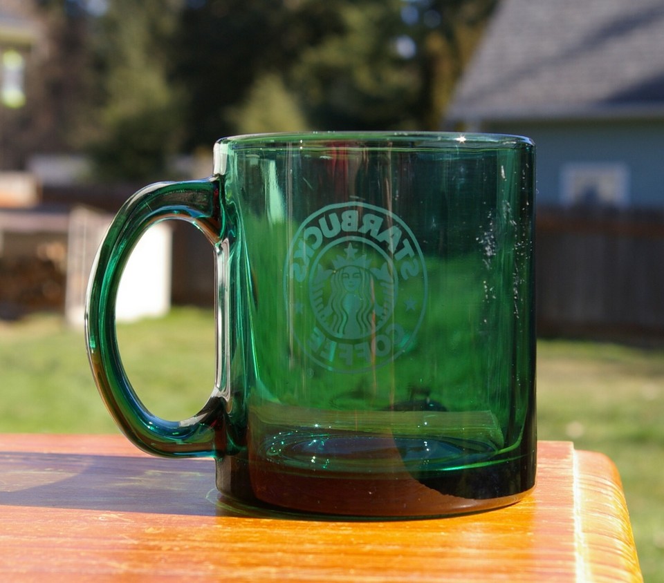 Starbucks Coffee Company Green Etched Glass Mug Made in U.S.A. 3 3/4 ...