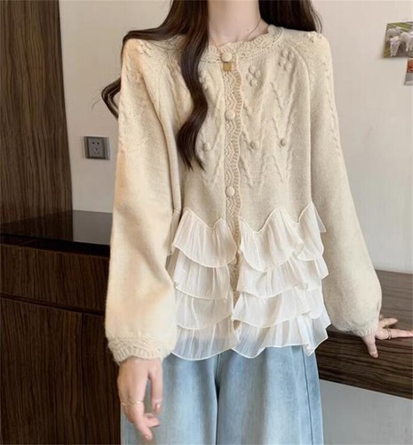 Women princess Ruffle Knit sweet Sweater Japanese Tops coat | eBay