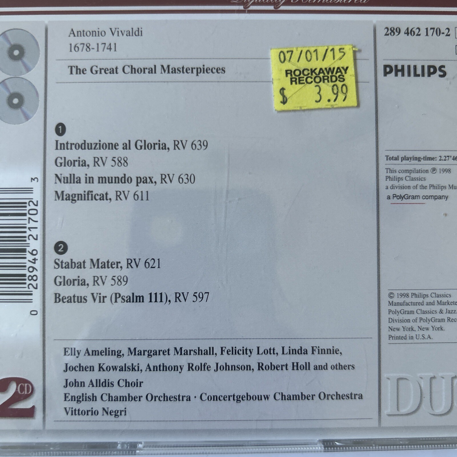 Antonio Vivaldi : The Great Choral Masterpieces CD (1998) New Sealed c2 ...