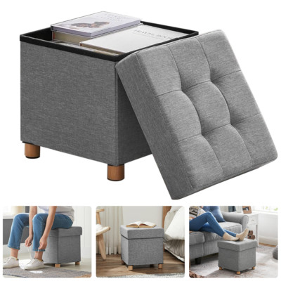 Folding Storage Stool Seat Ottoman Footstool Pouffe Padded Cube Box ...