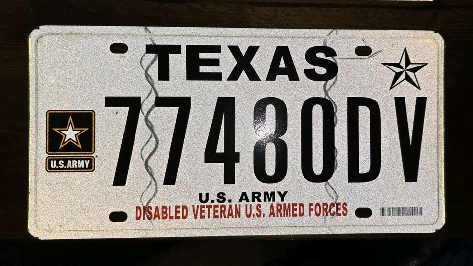 Texas DISABLED VETERAN license plate US ARMED FORCES ARMY 77480DV ...