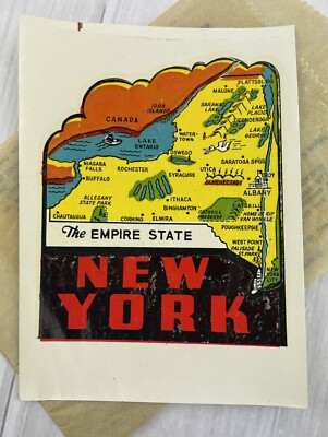 Vintage Travel Luggage Decal New York State Map, Collectible Original ...