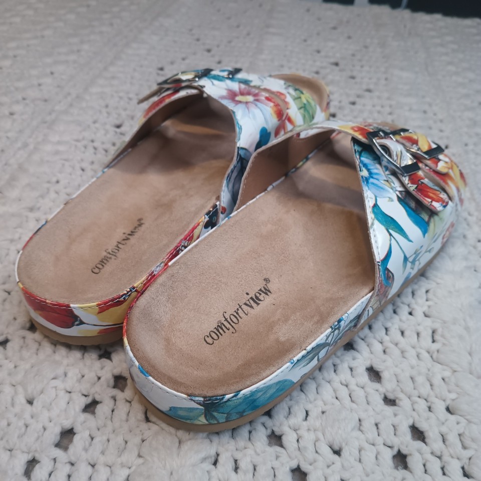 Comfortview Maxi Foot Bed 2 Strap Sandals Slides Floral Women's 8.5 ...