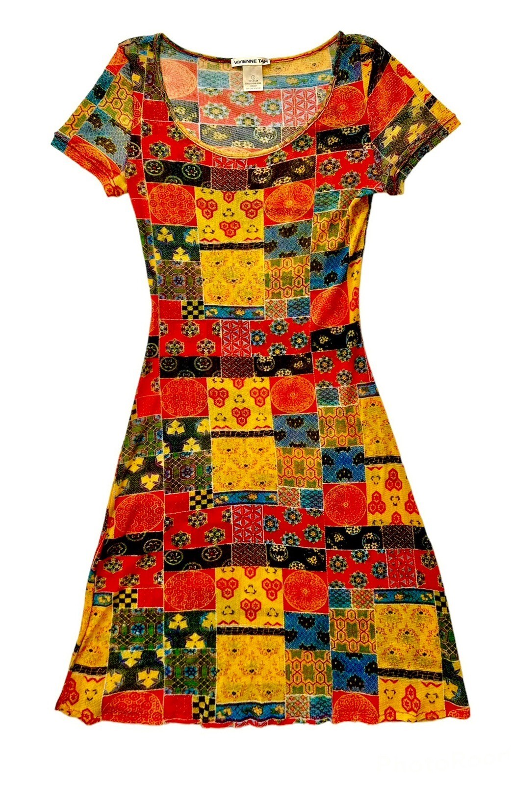 VIVIENNE TAM 90s Chinoiserie Patchwork Print Mesh Dre… - Gem