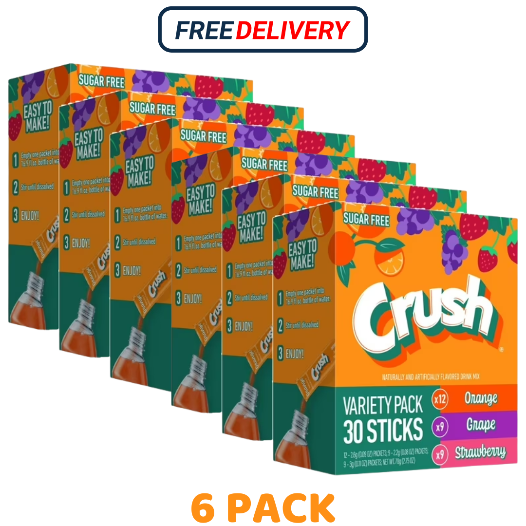 Variety Pack Crush ~ 30 Packets Per Box ~ Sugar Free ~ Drink Mix ~ 6 ...