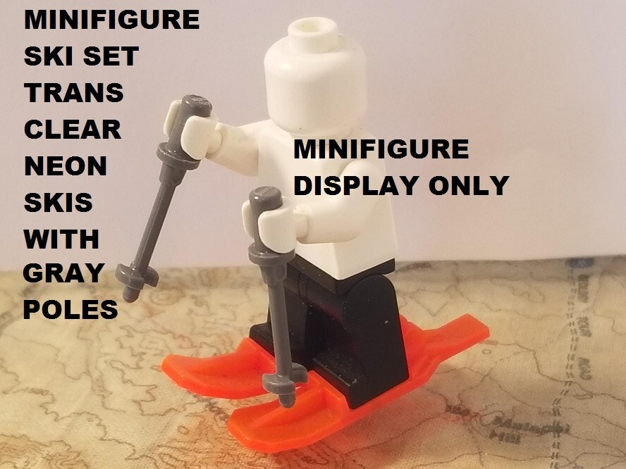 LEGO Minifigure Neon Orange Skis & Gray Poles Skiing Winter Olympic Ski ...