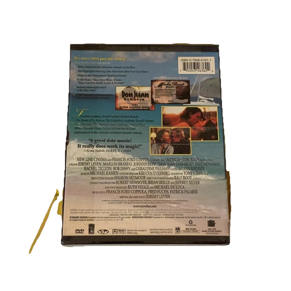 Don Juan DeMarco DVD 1998 US Release Johnny Depp Marlon Brando Faye ...