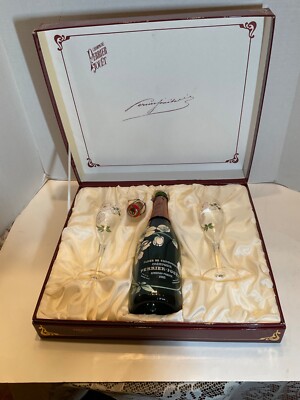 Perrier Jouet Champagne 1985 Empty Bottle Box Set w/2 Hand Painted ...