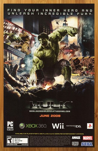 2008 The Incredible Hulk PS3 Xbox 360 Wii Print Ad/Poster Official ...
