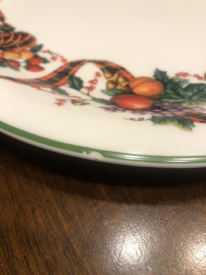 William James Stoneware Christmas Holiday Ribbon Fruit 10.5" Dinner ...