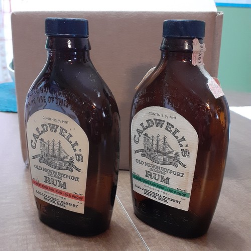 RARE VTG Caldwell's Rum Bottles embossed half pint Newburyport Clipper ...