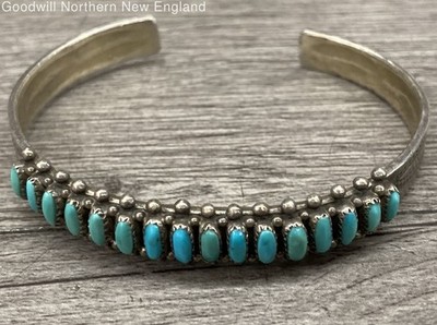 Unmarked Tests Sterling Silver E. Acque Petit Point Cuff Bracelet 5" 15 ...