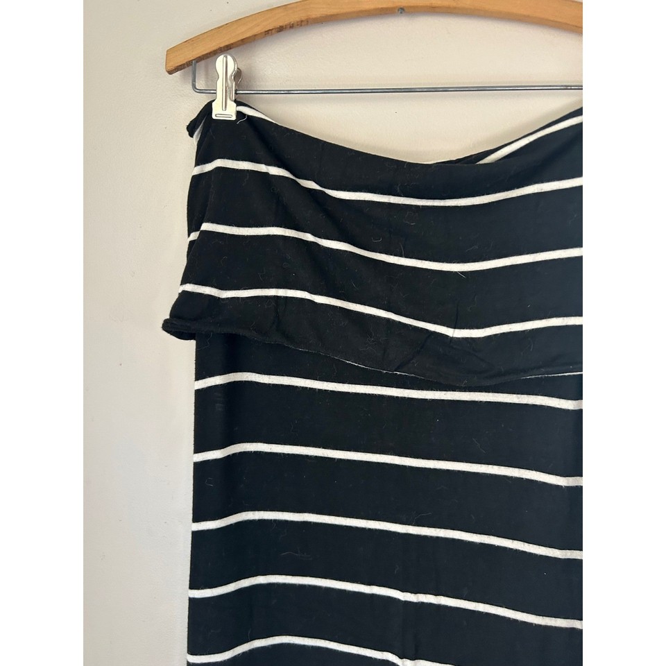 Y2K Mudd Womens Black White Striped Maxi Skirt Fold Waist XL Casual ...
