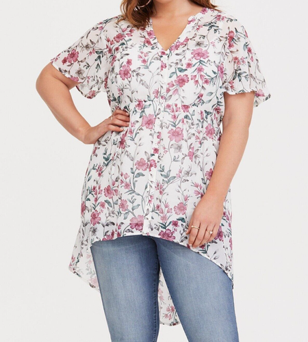 Torrid Lexie Babydoll Chiffon Tunic Top White Plus Size 1 1X 14 16 # ...