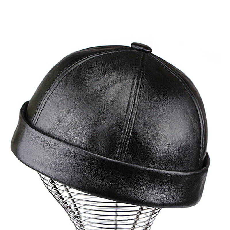Men's Genuine Leather Winter Warm zucchetto Skullcap Beret Round Hat ...