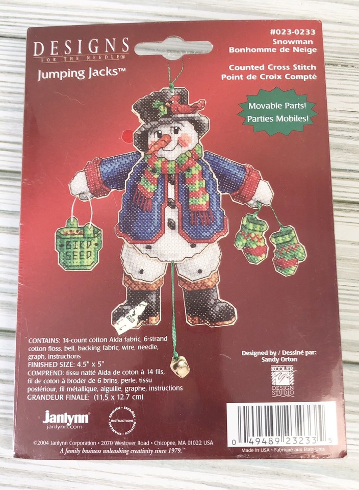 New Janlynn Jumping Jacks Snowman Christmas Cross Stitch Kit & Sleigh ...