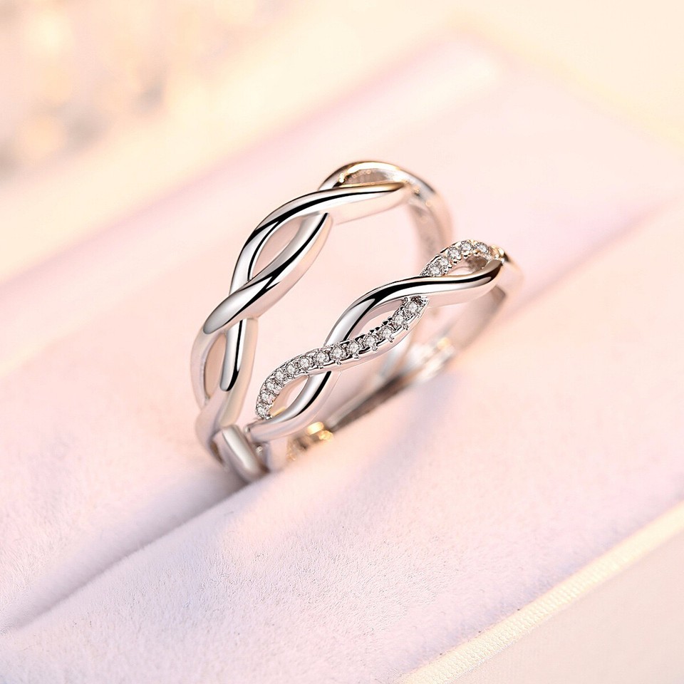 925 Sterling Silver Crystal Twisted Adjustable Ring Women Mens ...