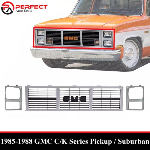 Silver Grille + Headlight Bezels For 1985-1988 GMC C/K Series Pickup ...