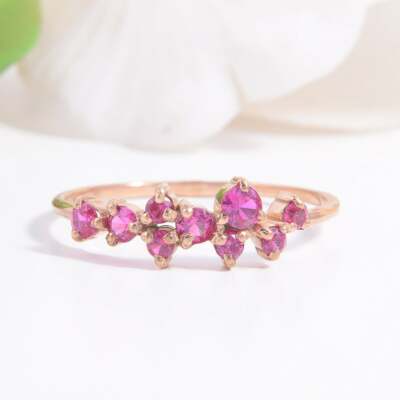 1.5ct Lab-Created Pink Ruby Engagement Ring Promise Cluster Rose Gold ...