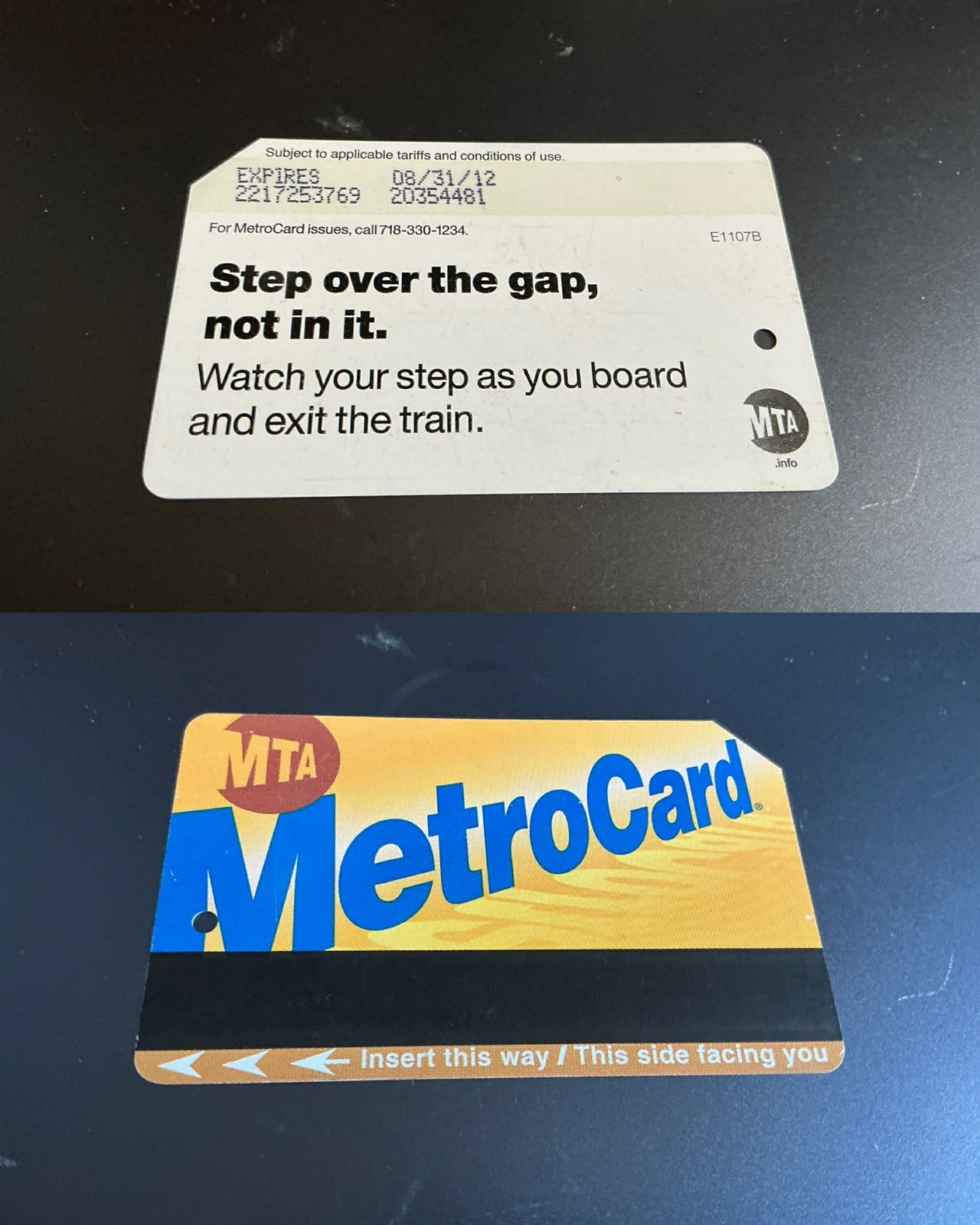 NEW YORK CITY MTA EXPIRED 2012 Subway METRO CARD "STEP OVER THE GAP,NOT ...