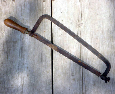 ANTIQUE IRON Meat/Bone HACKSAW WOODEN HANDLE SAW OLD BARN Signed ...