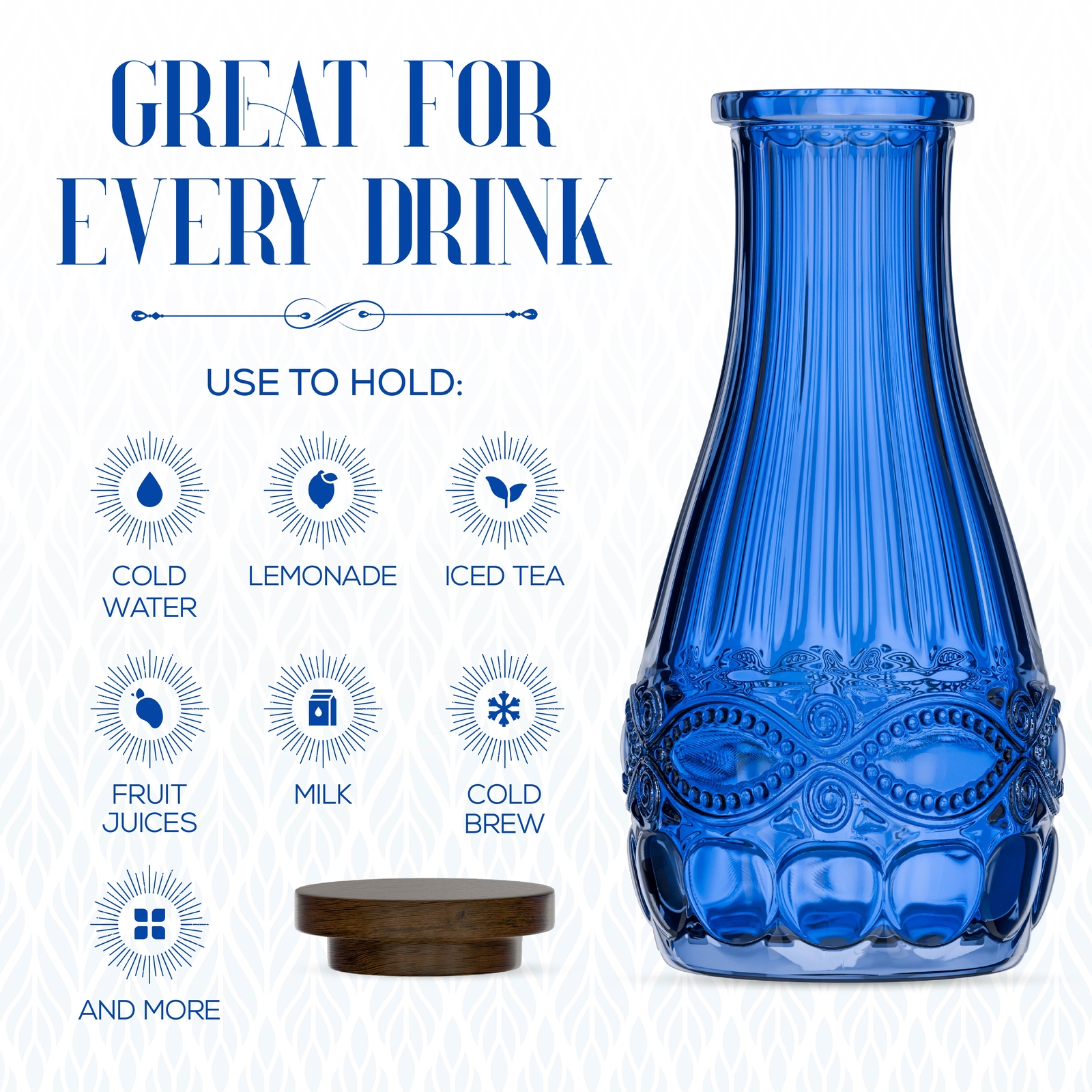 elle décor Colored Glass Carafe with Wood Lid, Dishwasher Safe, 1 Liter ...
