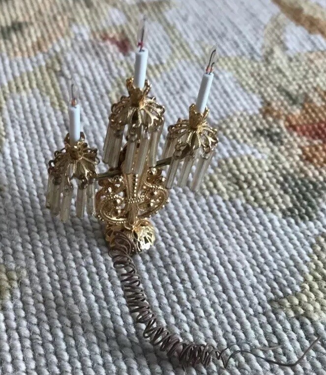 Dollhouse Miniature Crystal Fran Meehan Candle Table Lamp Light 561 | eBay