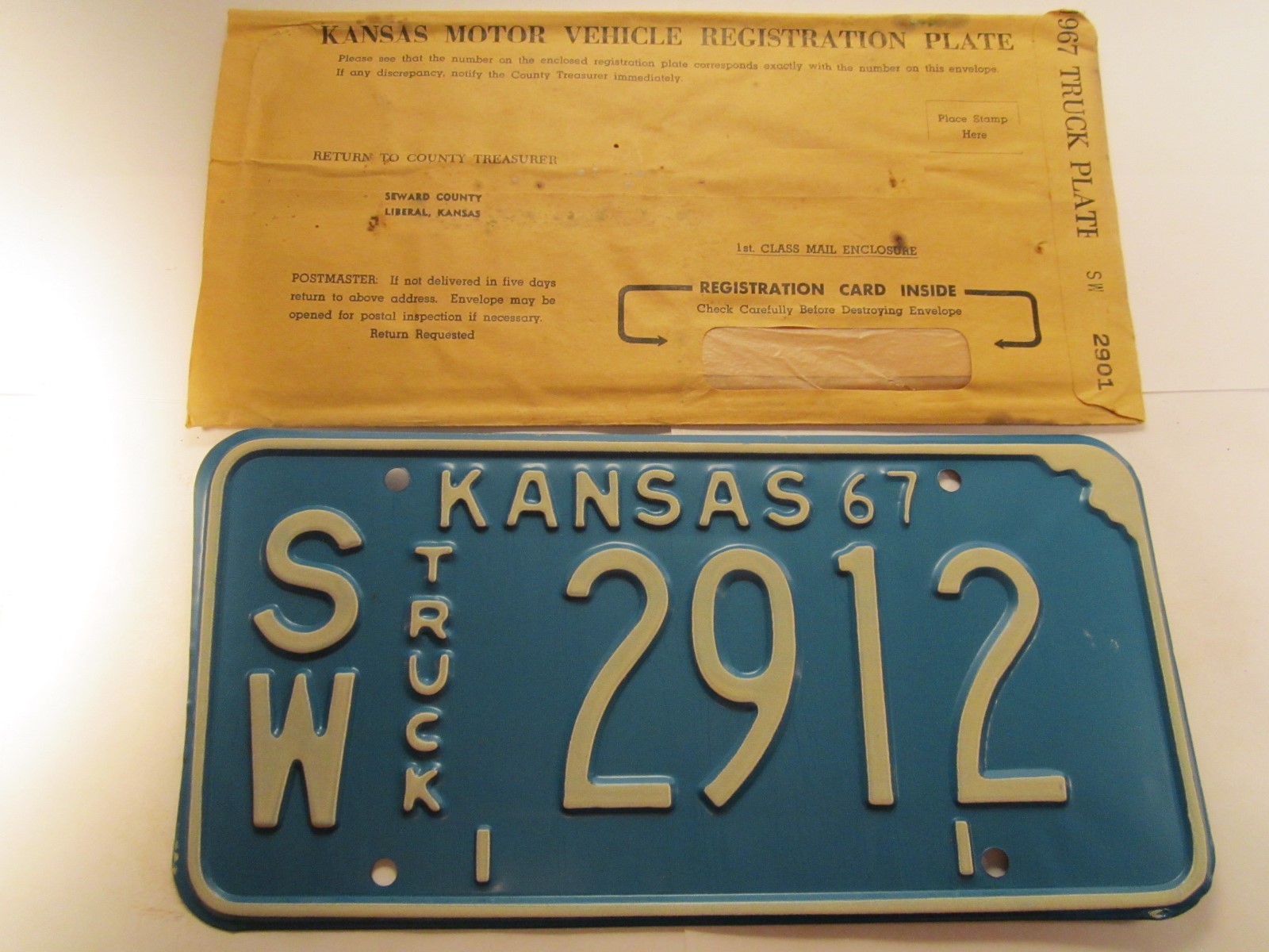 *Unused* LICENSE PLATE Truck Tag 1967 KANSAS SW 2912 Seward County ...