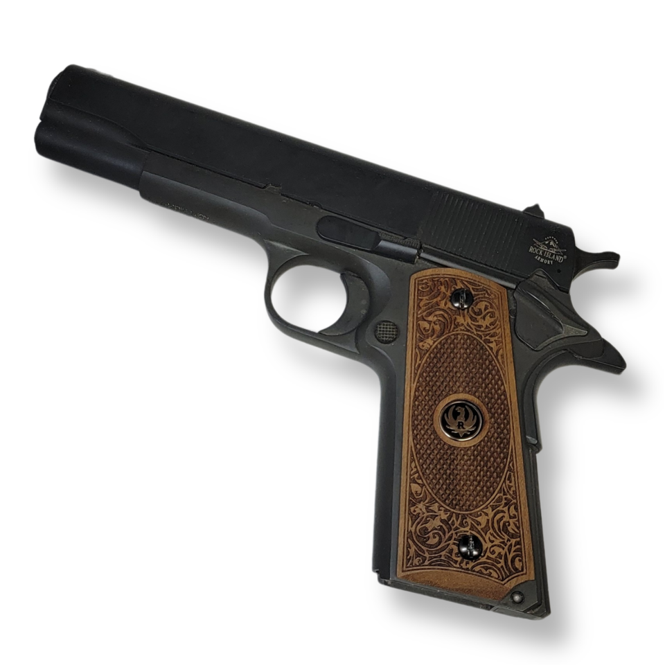 1911 Full Size Grips Unfinished Walnut with Checkering in an Oval Surrounded | eBay