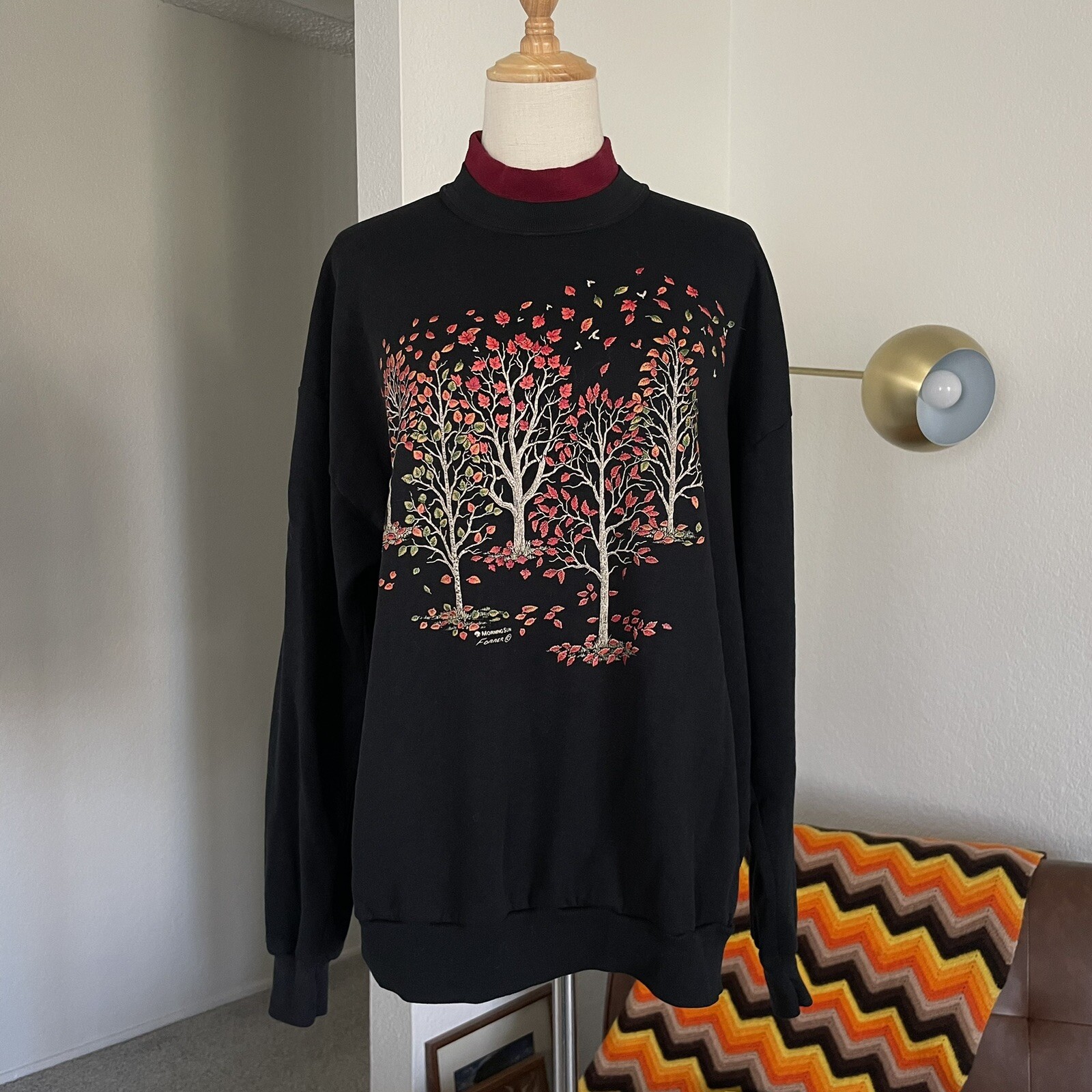 Vintage 1990s Morning Sun Autumn Trees Leaves Double … - Gem