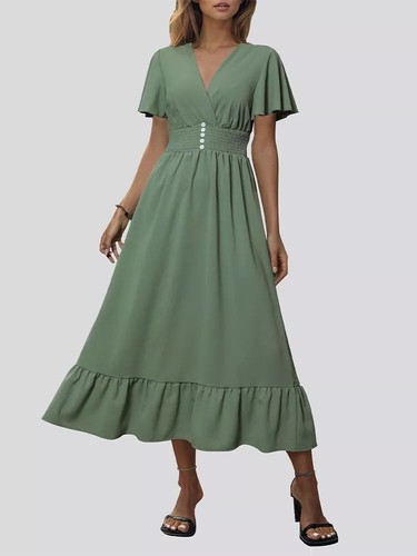 Robe Élégante Longue En Satin Boho Chic Verte Fendue Décolletée 02976 ...